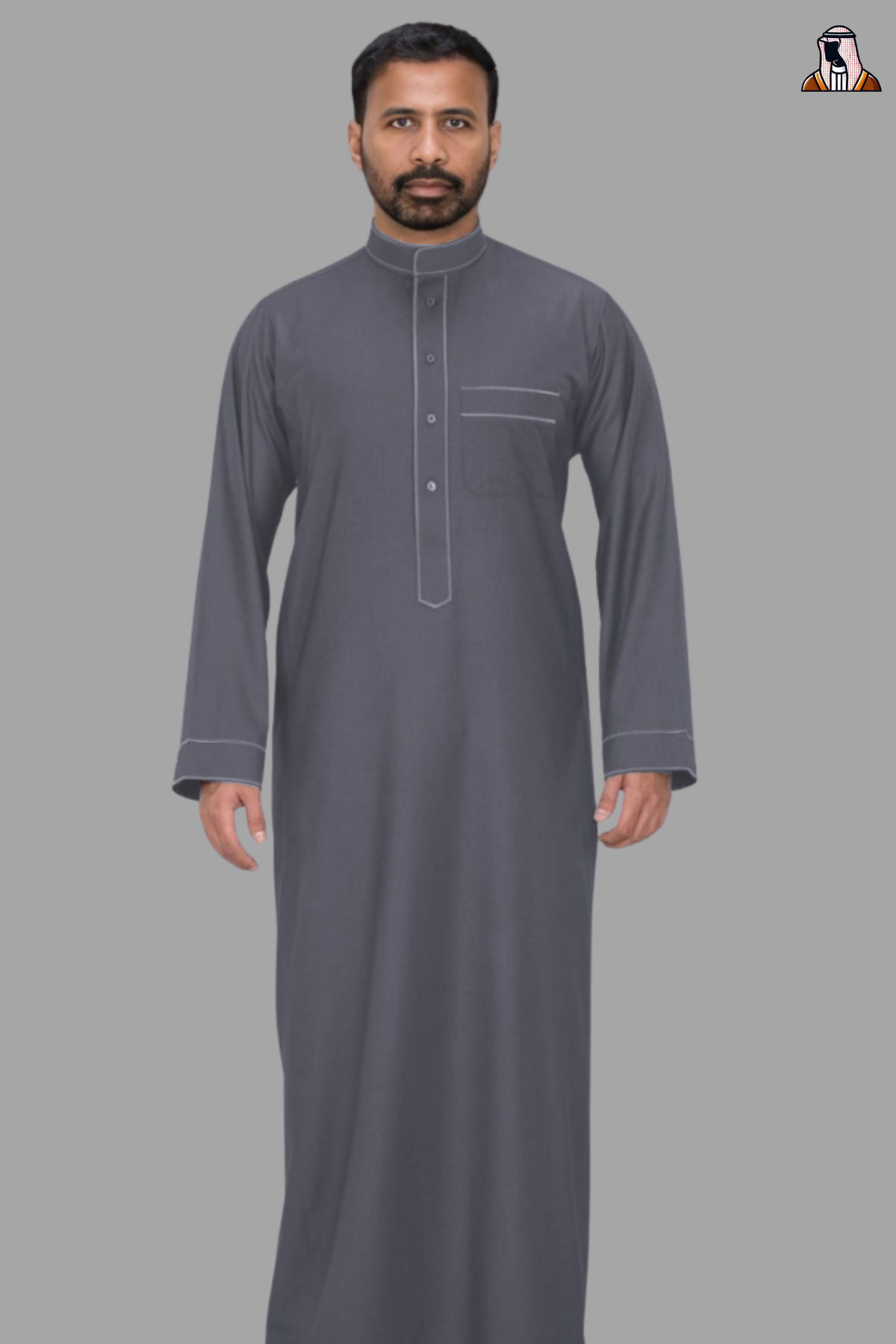 Dark Gray Embroidered Winter Thobe for Men – Stylish & Warm Saudi Thob ...