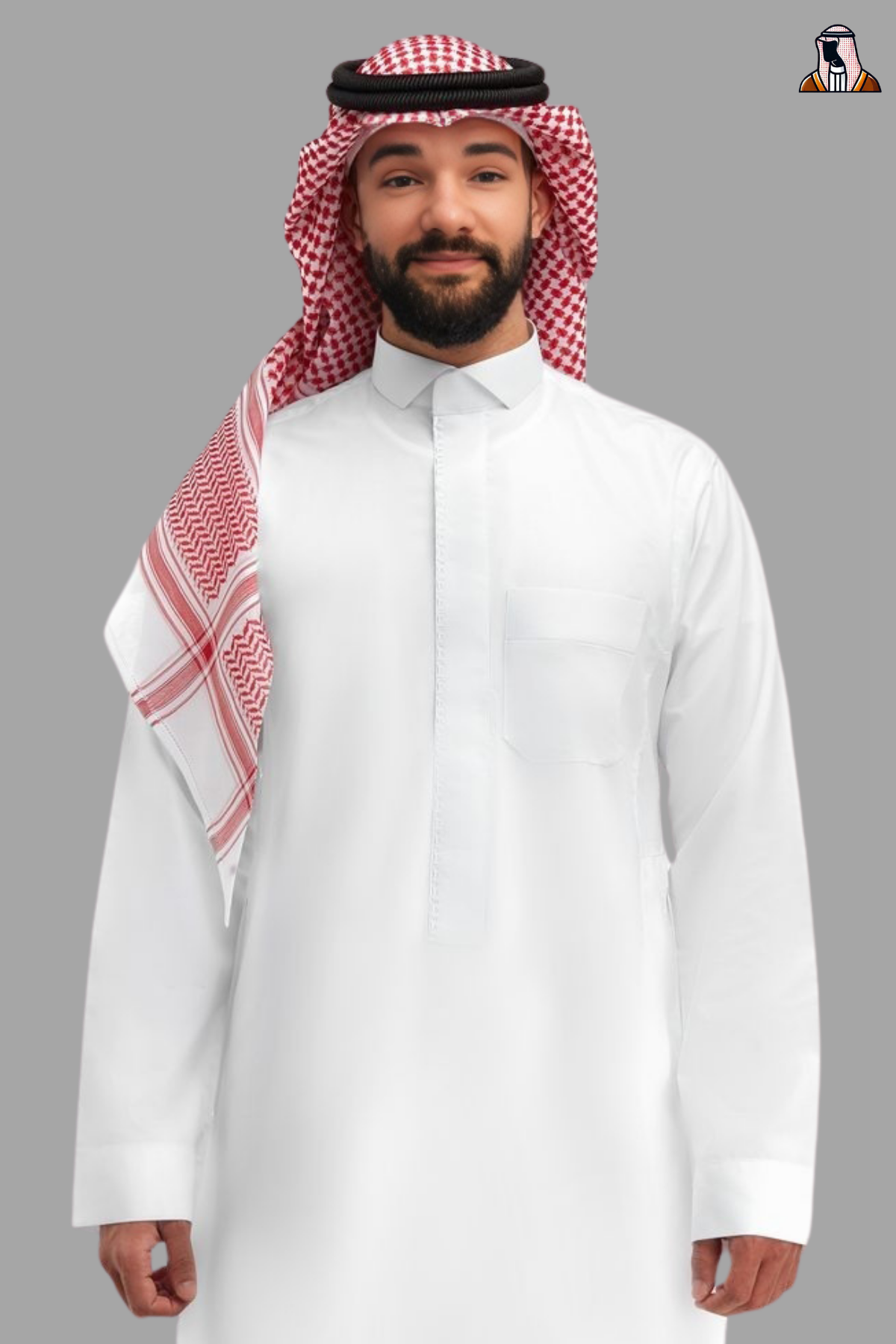 Saudi White Traditional Thobe – Ideal with Red Shemagh – ethobe